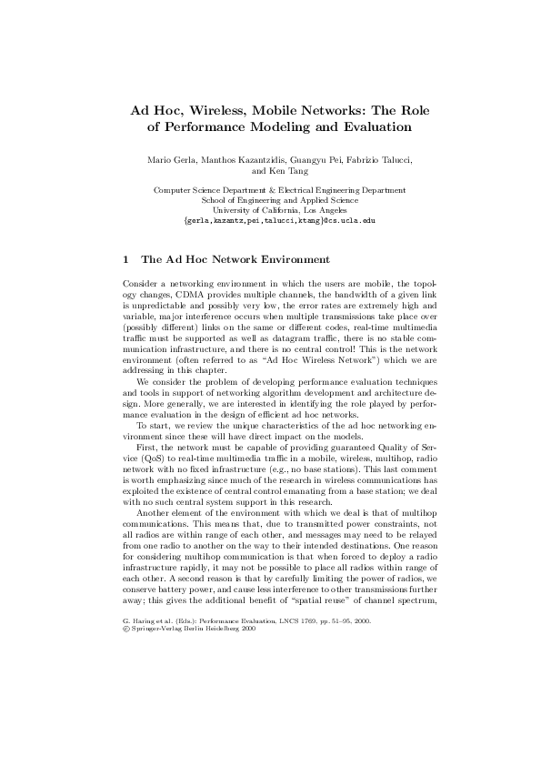 Pdf Ad Hoc Wireless Mobile Networks The Role Of Performance
