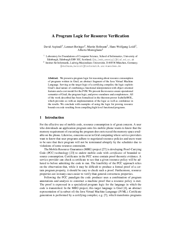 (PDF) A Program Logic for Resource Verification