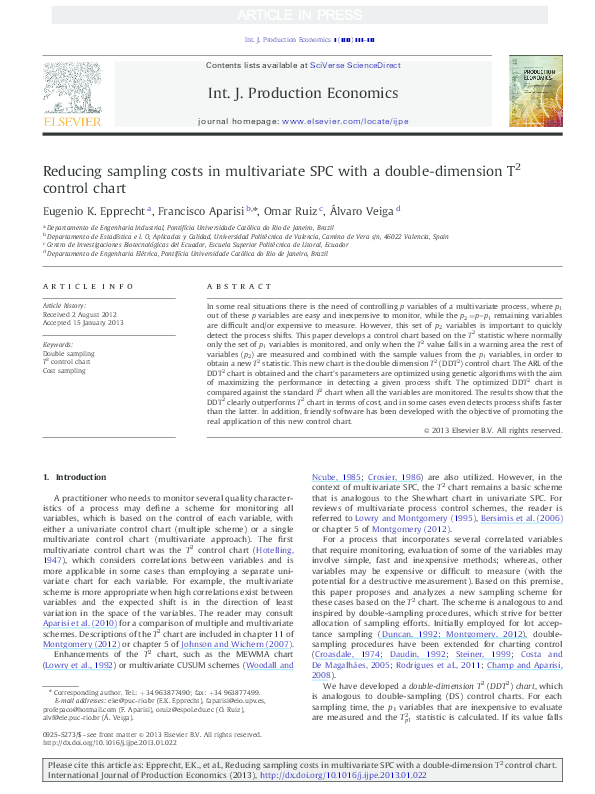 (PDF) Reducing sampling costs in multivariate SPC with a double-dimension T2 control chart