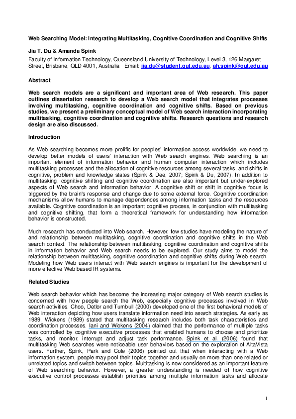 (PDF) Web searching model: Integrating multitasking, cognitive coordination and cognitive shifts