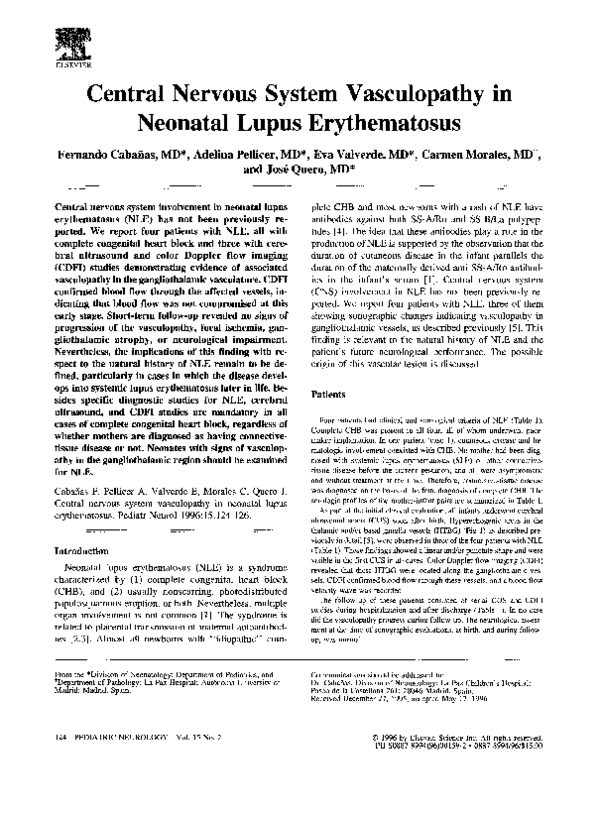 (PDF) Central nervous system vasculopathy in neonatal lupus erythematosus