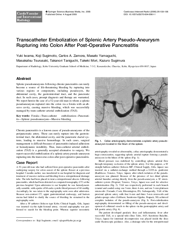 (PDF) Transcatheter Embolization of Splenic Artery PseudoAneurysm ...