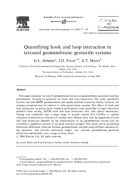 (PDF) Quantifying hook and loop interaction in textured geomembrane ...