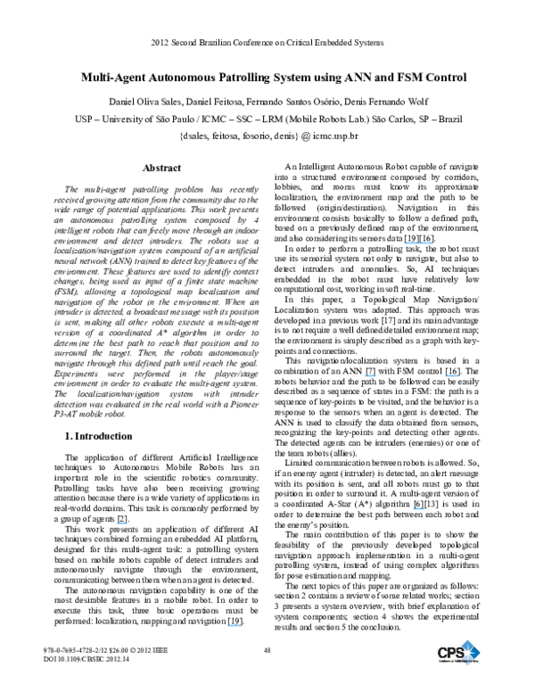 Pdf Multi Agent Autonomous Patrolling System Using Ann And Fsm Control