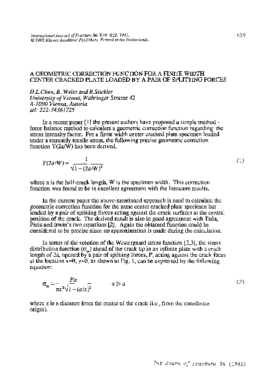 (PDF) A geometric correction function for a finite width center cracked ...