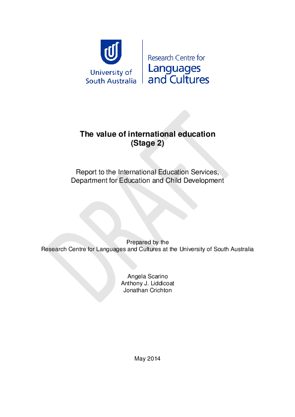 (PDF) The value of international education (Stage 2). Report to the ...