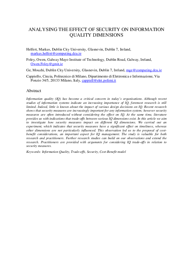 (PDF) Analysing the effect of security on information quality dimensions