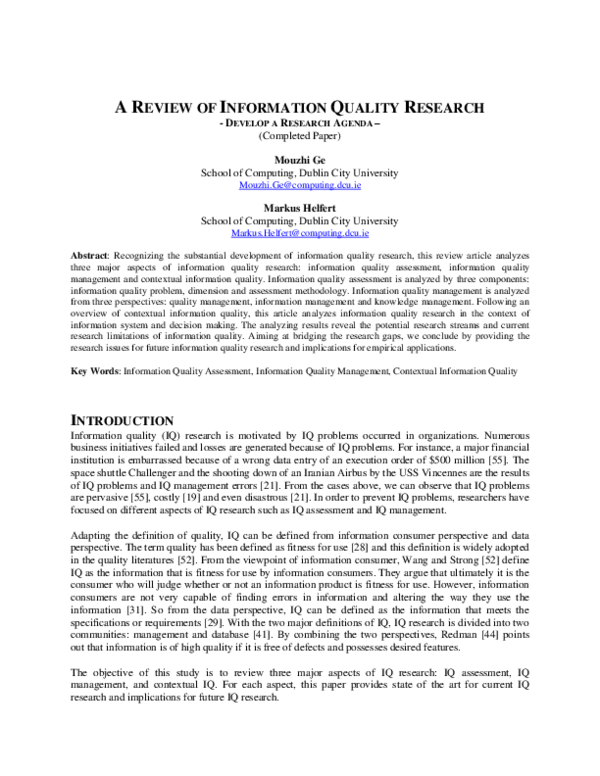 (PDF) A Review of Information Quality Research