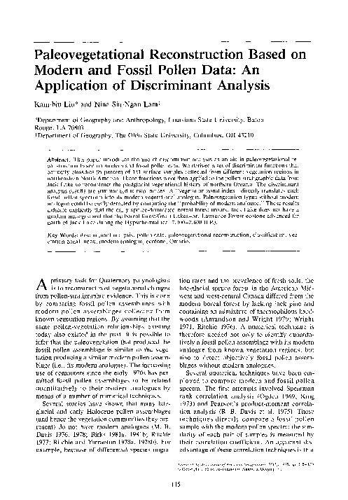 Pdf Paleovegetational Reconstruction Based On Modern And Fossil Pollen Data An Application Of