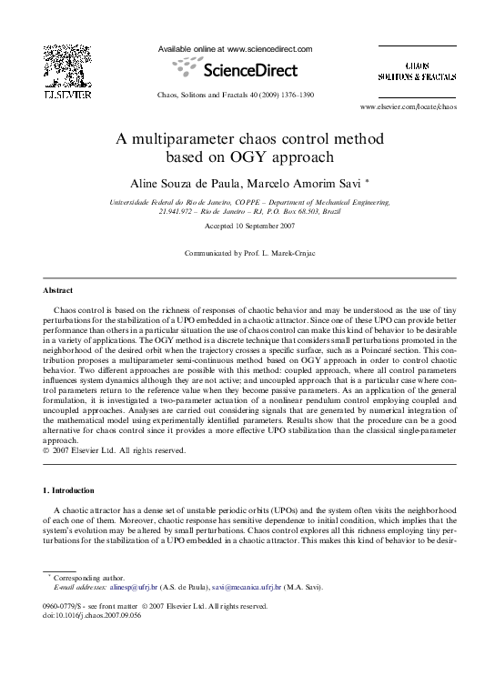 Pdf A Multiparameter Chaos Control Method Based On Ogy Approach