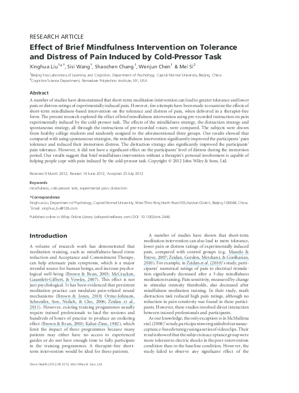 (PDF) Effect of Brief Mindfulness Intervention on Tolerance and ...