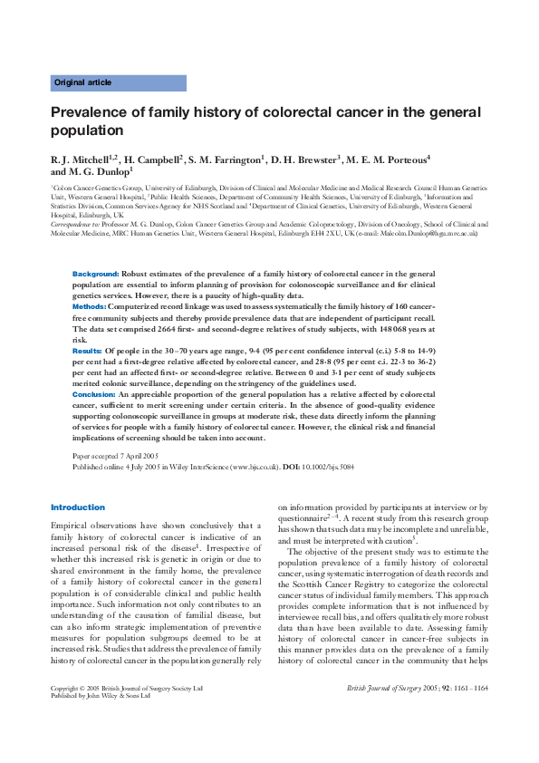 (PDF) Prevalence of family history of colorectal cancer in the general ...