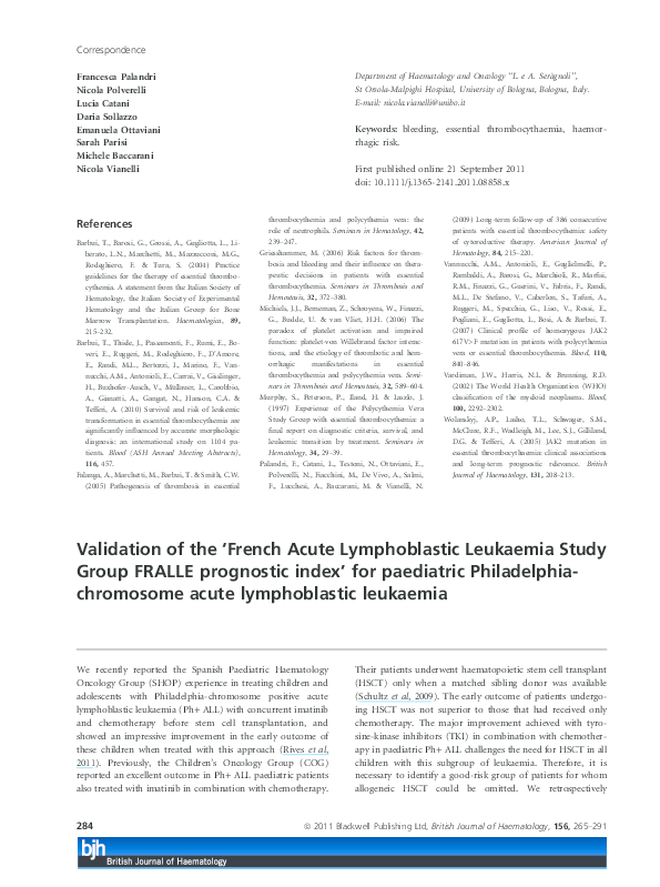 (PDF) Validation of the 'French Acute Lymphoblastic Leukaemia Study ...