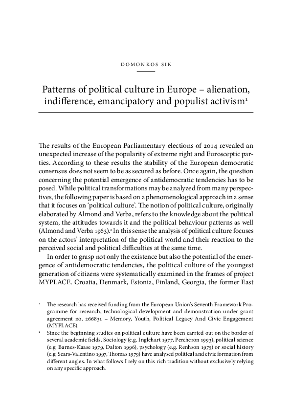 (PDF) Patterns of political culture in Europe