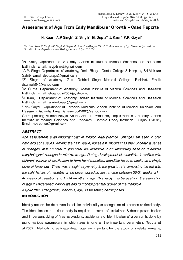 (PDF) Assessment of Age From Early Mandibular Growth – Case Reports