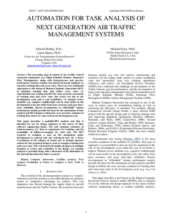 Pdf Automation For Task Analysis Of Next Generation Air Traffic Management Systems