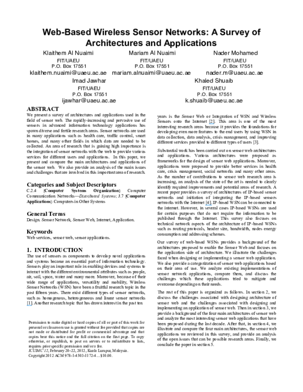 Pdf Web Based Wireless Sensor Networks A Survey Of Architectures And Applications
