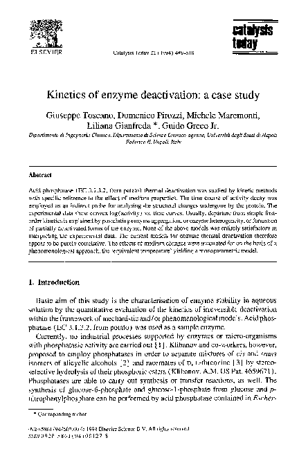 (PDF) Kinetics of enzyme deactivation: a case study