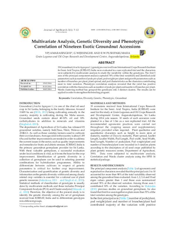 (PDF) Multivariate Analysis, Genetic Diversity and Phenotypic ...