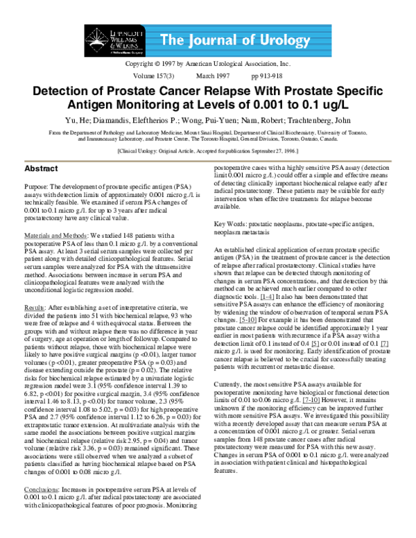 (PDF) Detection of Prostate Cancer Relapse With Prostate Specific ...