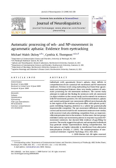 (PDF) Automatic processing of wh- and NP-movement in agrammatic aphasia ...
