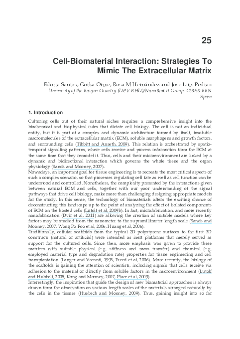 (PDF) Cell-Biomaterial Interaction: Strategies To Mimic The ...