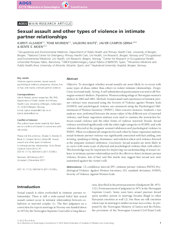 (PDF) Sexual assault and other types of violence in intimate partner ...