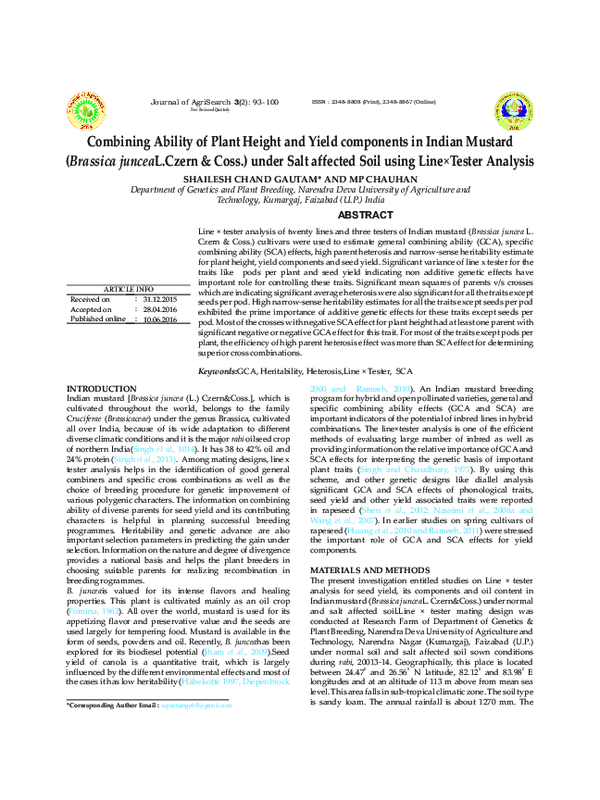 (PDF) Combining Ability of Plant Height and Yield components in Indian Mustard (Brassica junceaL ...