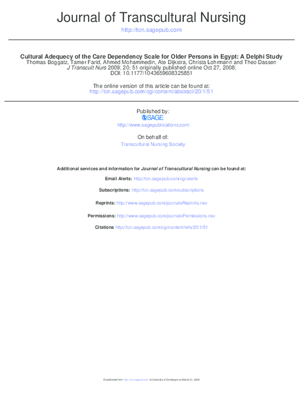 (PDF) Cultural Adequecy of the Care Dependency Scale for Older Persons ...
