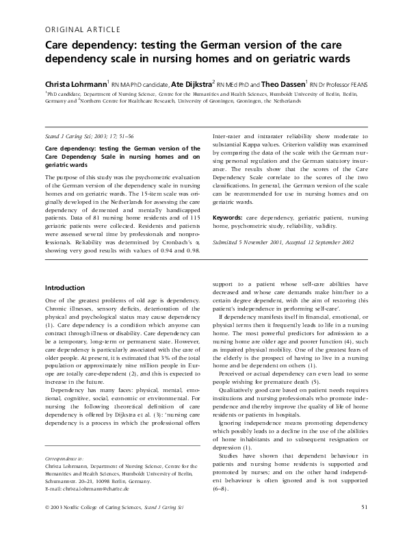 (PDF) Care dependency: testing the German version of the care ...