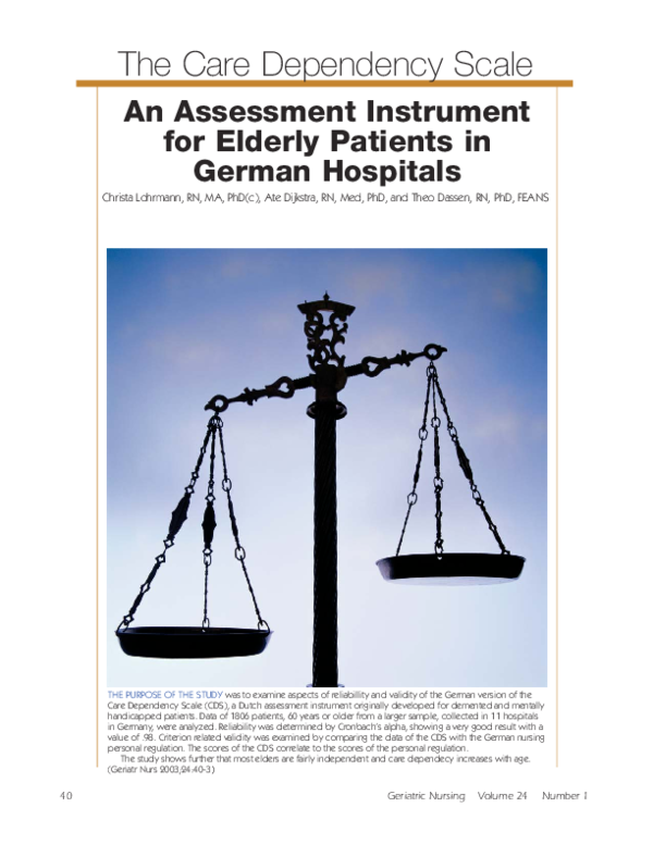 (PDF) The care dependency scale: An assessment instrument for elderly ...