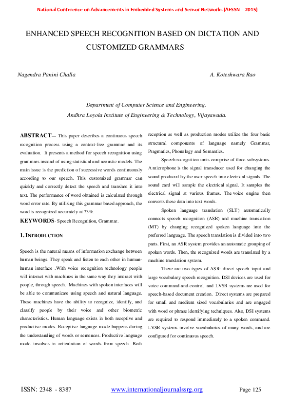(PDF) ENHANCED SPEECH RECOGNITION BASED ON DICTATION AND CUSTOMIZED ...