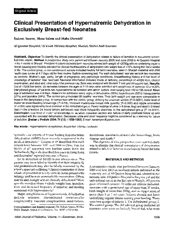 (PDF) Clinical presentation of hypernatremic dehydration in exclusively ...