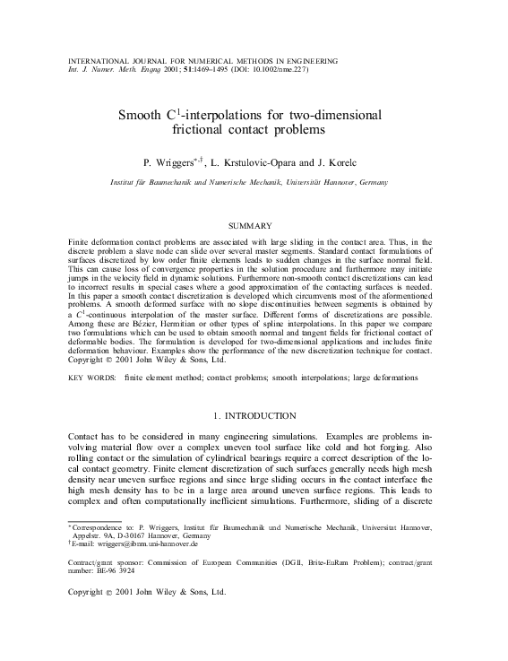 (PDF) Smooth C1‐interpolations for two‐dimensional frictional contact problems