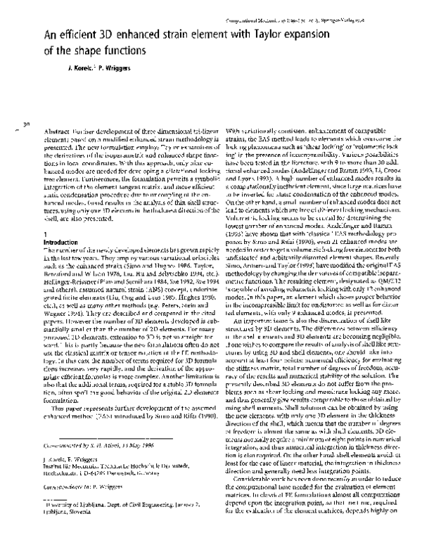 (PDF) An efficient 3D enhanced strain element with Taylor expansion of the shape functions
