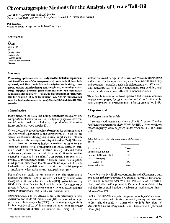 (PDF) Chromatographic methods for the analysis of crude tall-oil