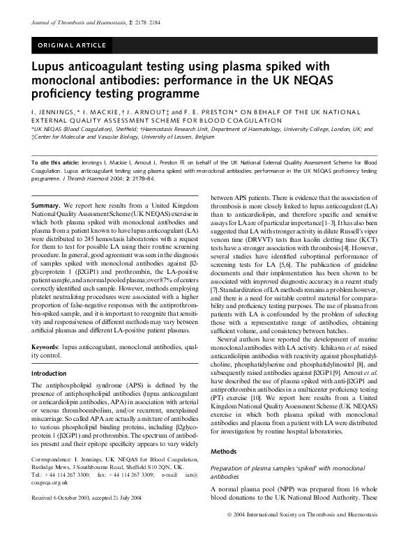 (PDF) Application of different lupus anticoagulant diagnostic ...