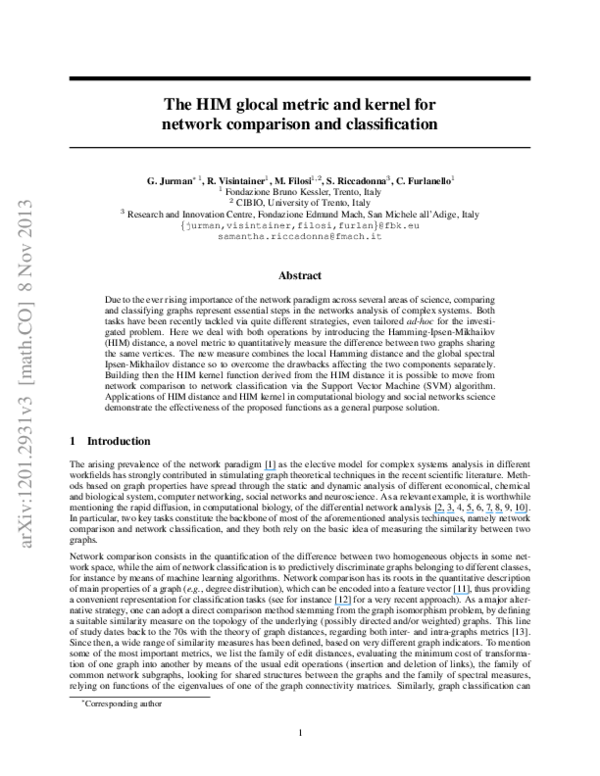 (PDF) The HIM glocal metric and kernel for network comparison and classification | Giuseppe ...