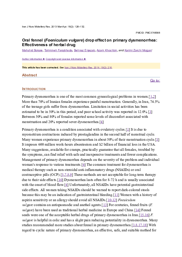 (DOC) Oral fennel (Foeniculum vulgare) drop effect on primary ...