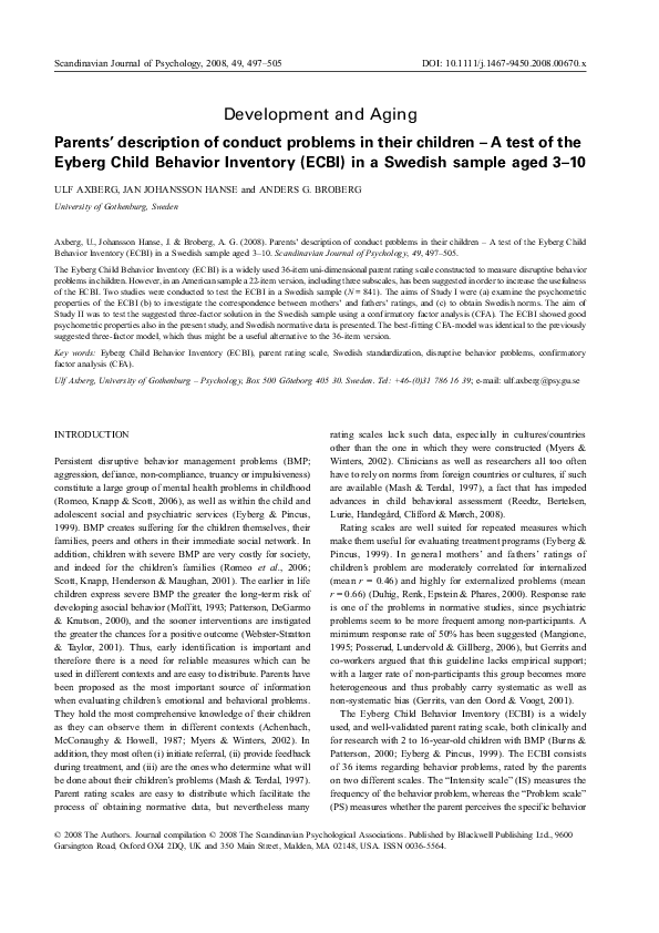 (PDF) Parents’ description of conduct problems in their children - A ...