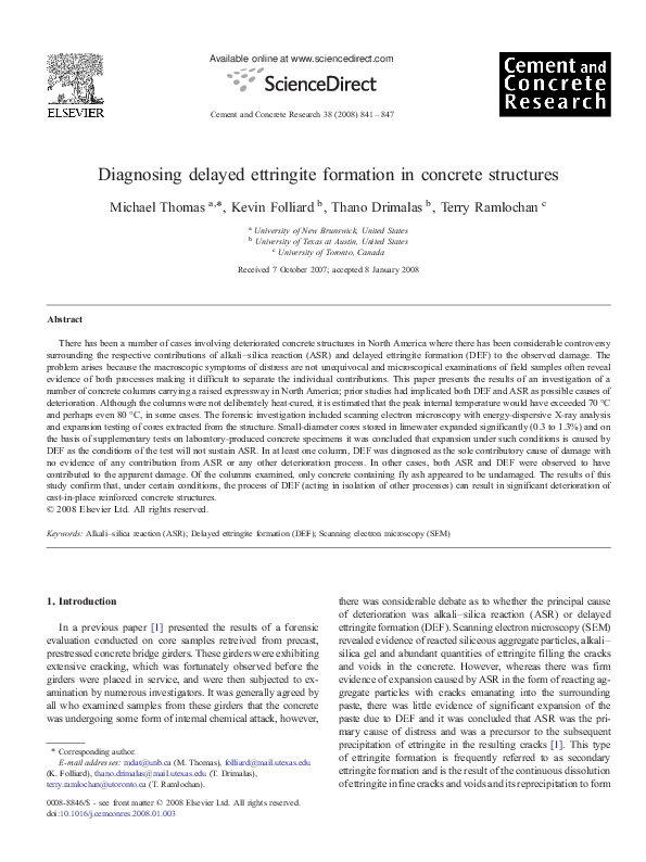 (PDF) Diagnosing delayed ettringite formation in concrete structures