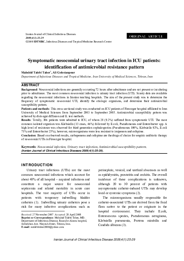 (PDF) Symptomatic nosocomial urinary tract infection in ICU patients ...