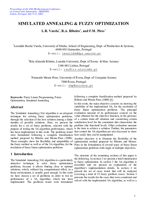 (PDF) Simulated annealing and fuzzy optimization