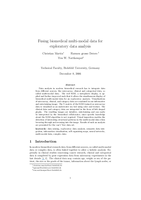 (PDF) Fusing biomedical multi-modal data for exploratory data analysis Christian MartinHarmen ...