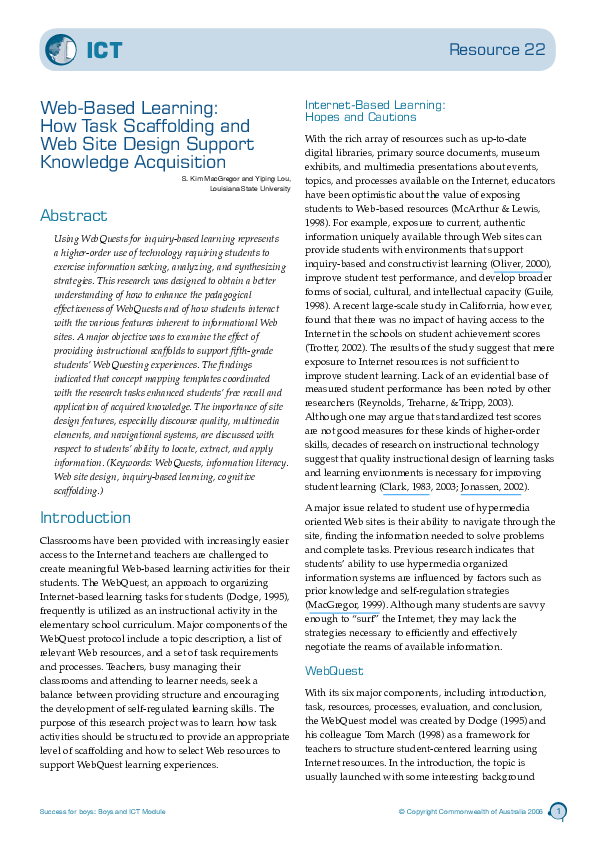 (PDF) Web-Based Learning: How Task Scaffolding and Web Site Design Support Knowledge Acquisition