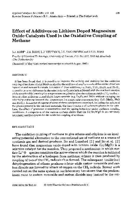 (PDF) Effect of additives on lithium doped magnesium oxide catalysts ...