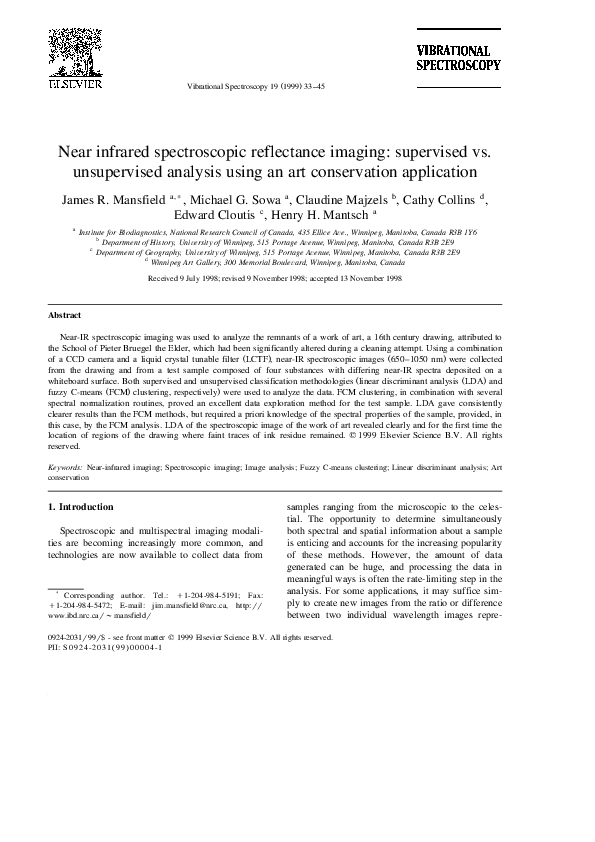 (PDF) Near infrared spectroscopic reflectance imaging: supervised vs. unsupervised analysis ...