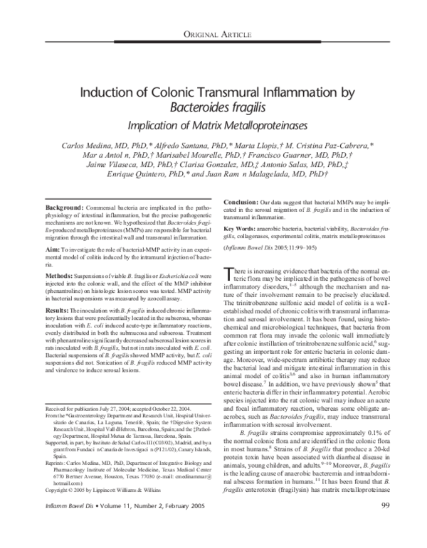 (PDF) Induction of Colonic Transmural Inflammation by Bacteroides Fragilis