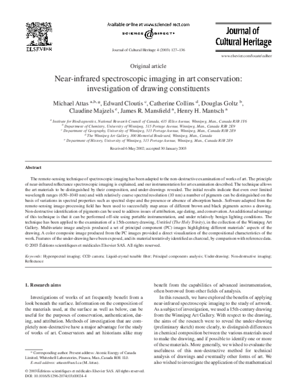 Pdf Near Infrared Spectroscopic Imaging In Art Conservation Investigation Of Drawing Constituents