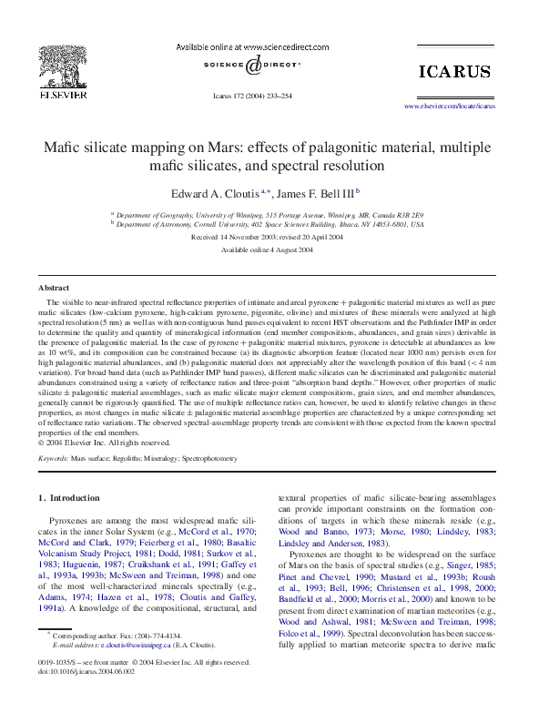 (PDF) Mafic silicate mapping on Mars: effects of palagonitic material ...